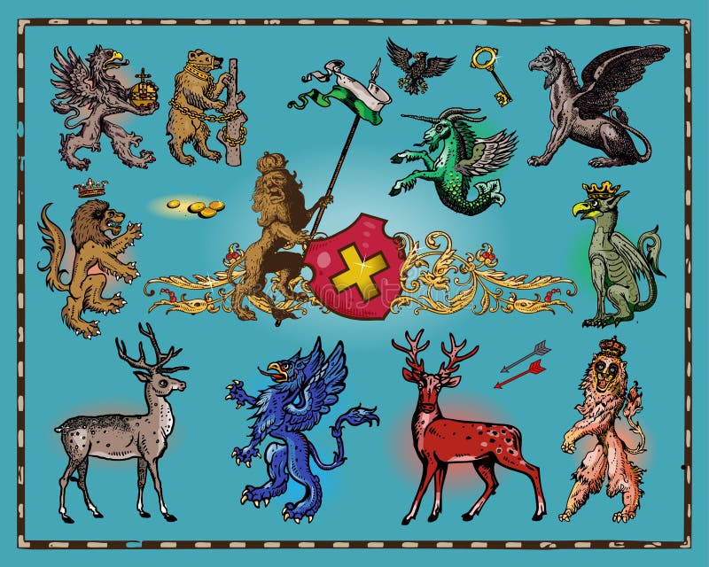 Heraldic beast on shield stock vector. Illustration of etching - 81894929