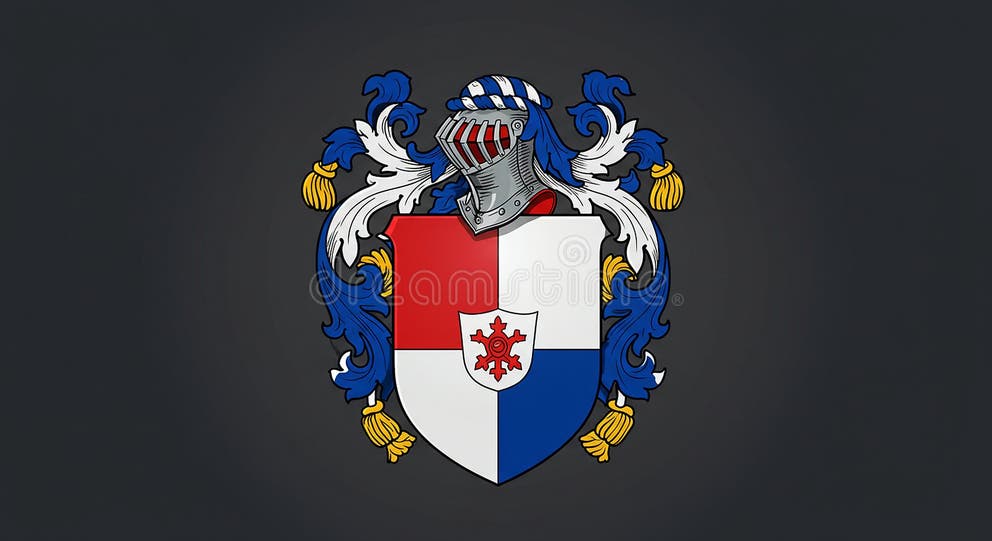 A Heraldic Coat of Arms Features a Shield Quartered into Red, White ...