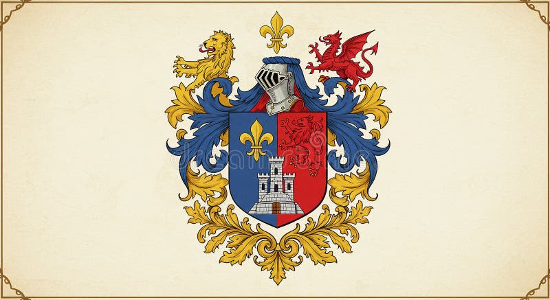 A Heraldic Coat of Arms Featuring a Shield Divided into Two Sections ...