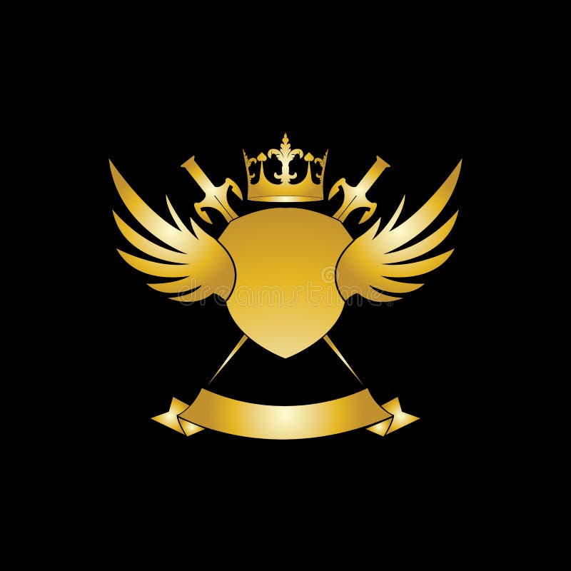 Heraldic Composition with Crown, Swords, Wings, Shield and Ribbon Stock ...