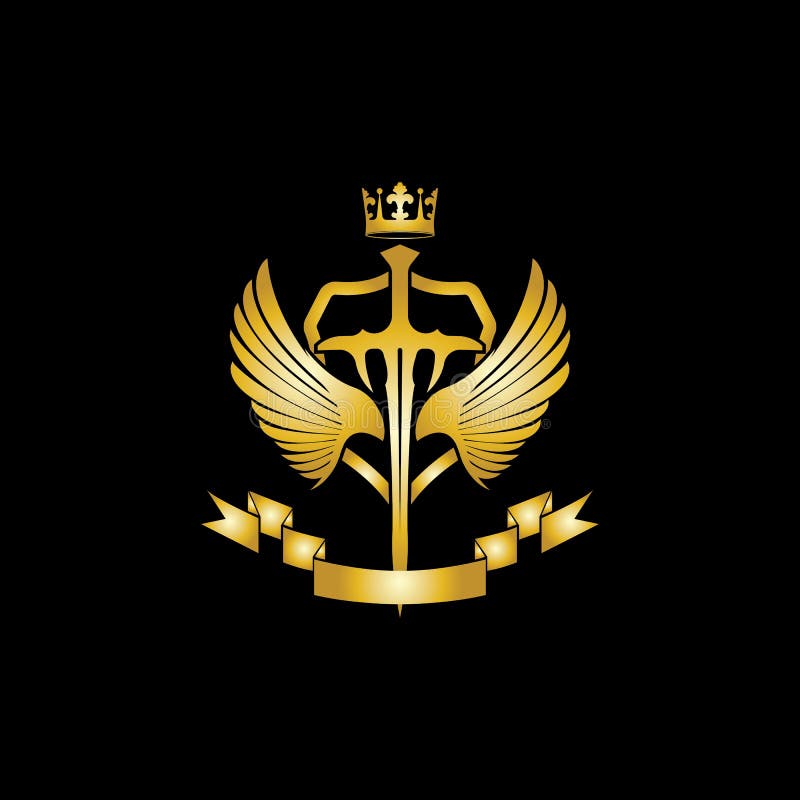 Heraldic Composition with Crown, Swords, Wings, Shield and Ribbon Stock ...
