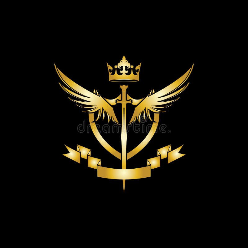 Heraldic Composition with Crown, Swords, Wings, Shield and Ribbon Stock ...