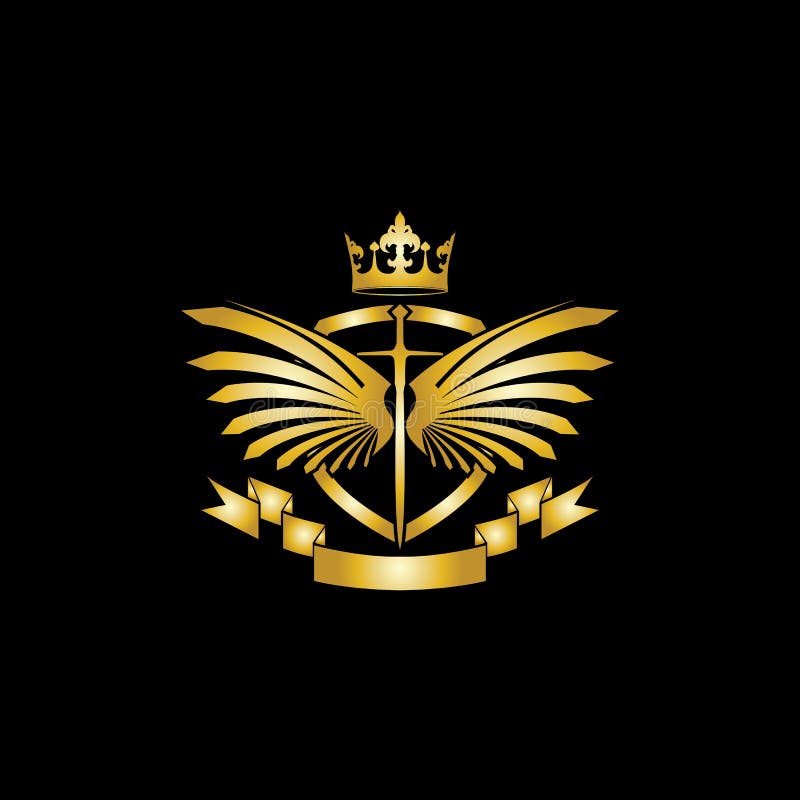 Heraldic Composition with Crown, Swords, Wings, Shield and Ribbon Stock ...