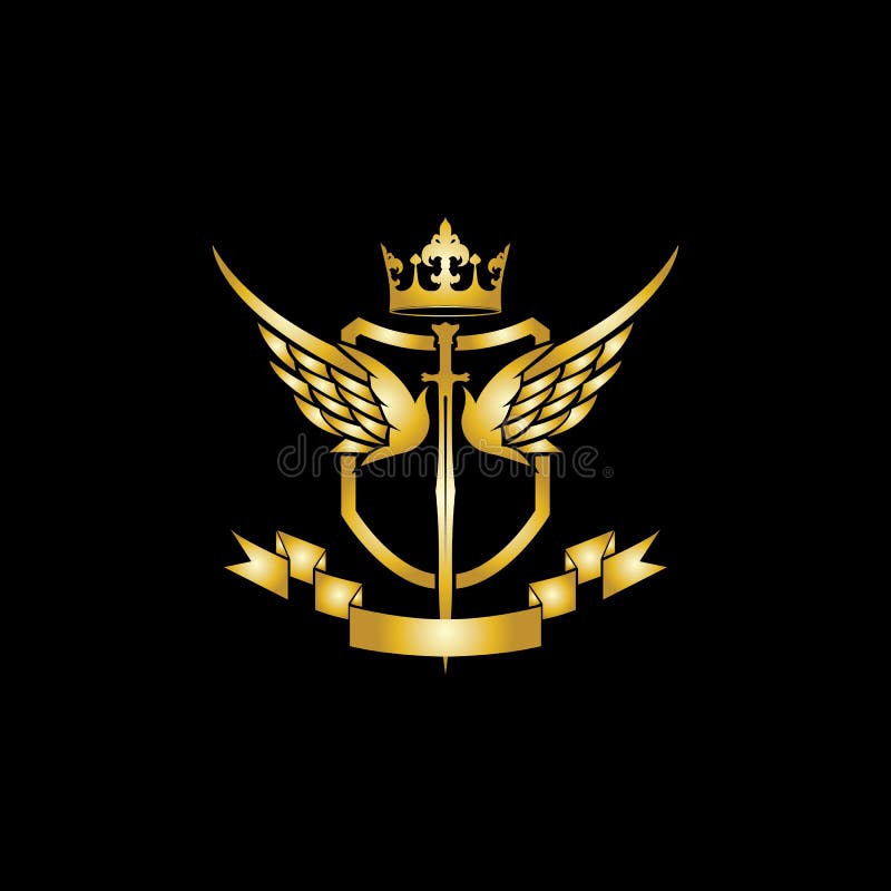 Heraldic Composition with Crown, Swords, Wings, Shield and Ribbon Stock ...