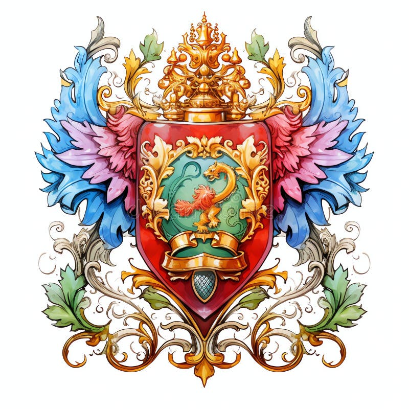 Heraldic Crest Medieval Watercolor Fantasy Stock Illustration ...