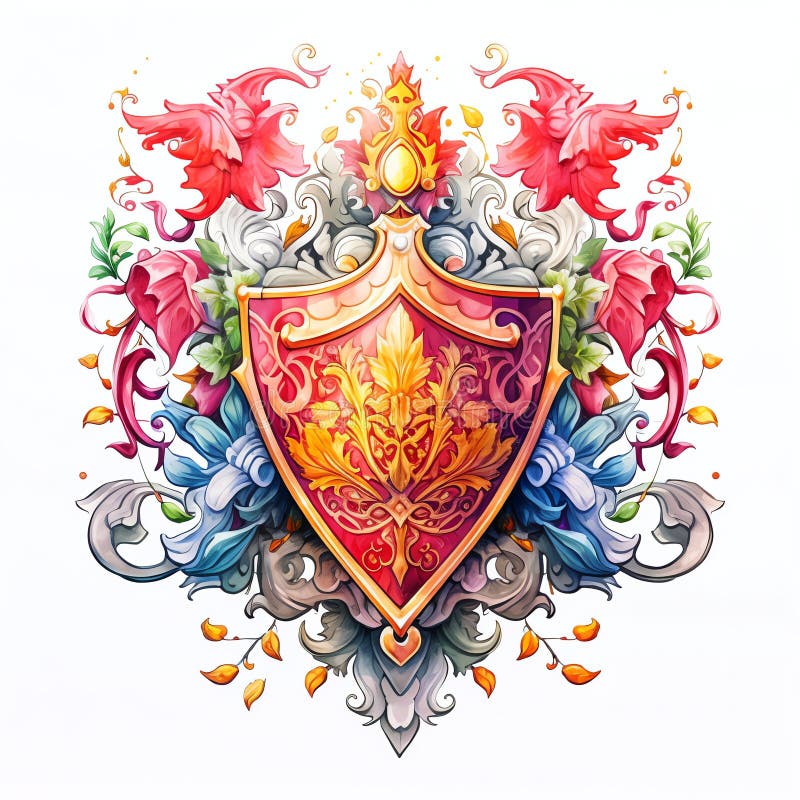 Heraldic Crest Medieval Watercolor Fantasy Stock Illustration ...