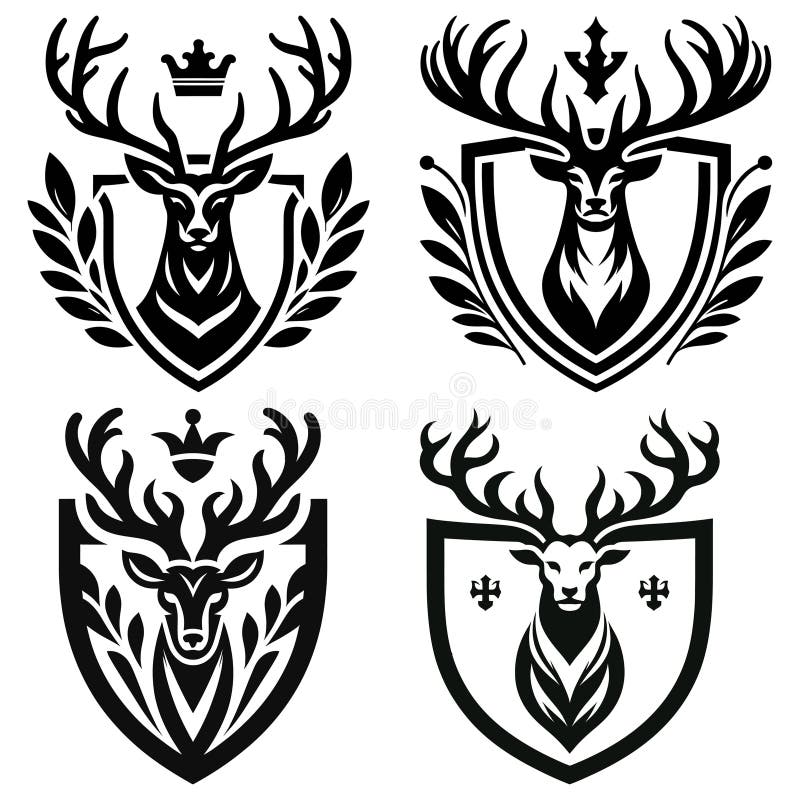 Heraldic Deer Emblems Vector Illustration, Black and White, Symbolic of ...