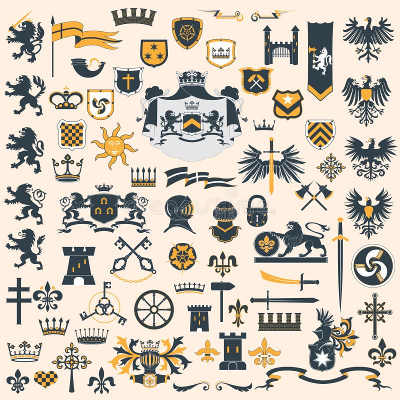 Heraldic Symbols and Elements Stock Vector - Illustration of crown ...