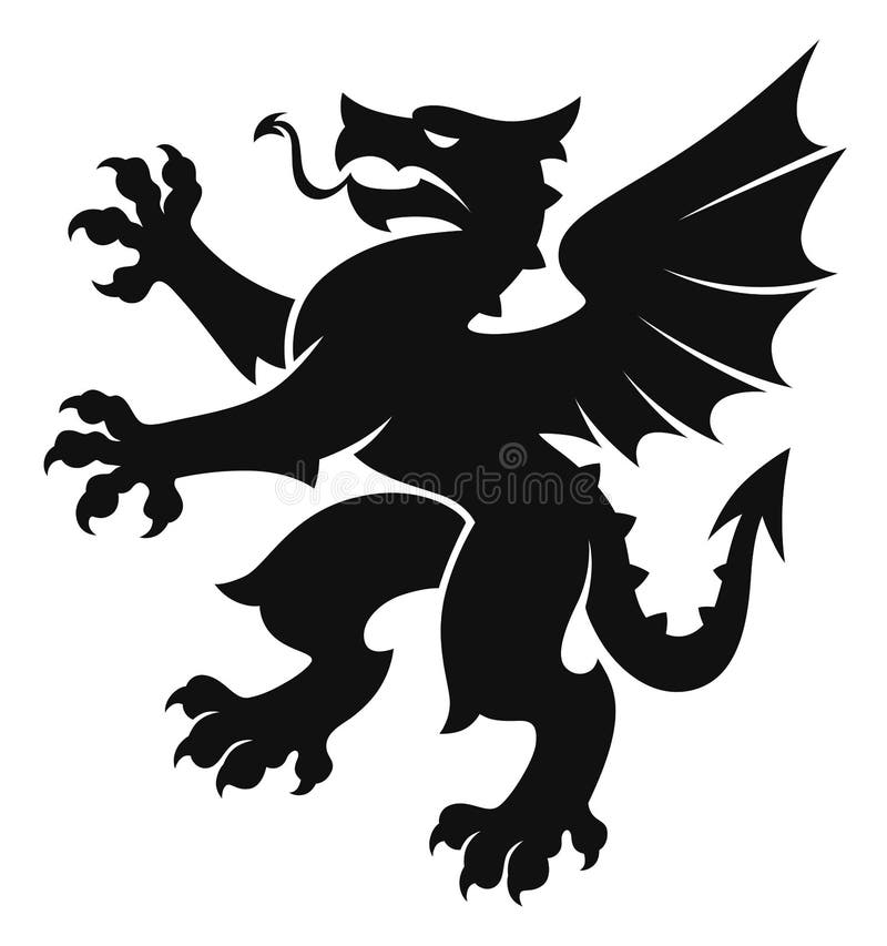 Heraldic Dragon Simple Black Stock Vector - Illustration of vintage ...