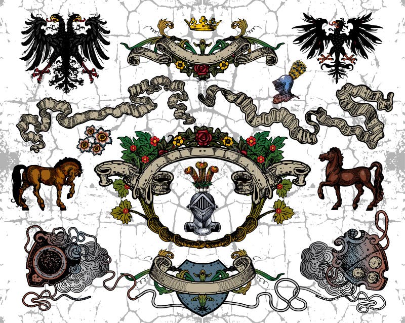 Heraldic elements various stock vector. Illustration of beast - 27807966