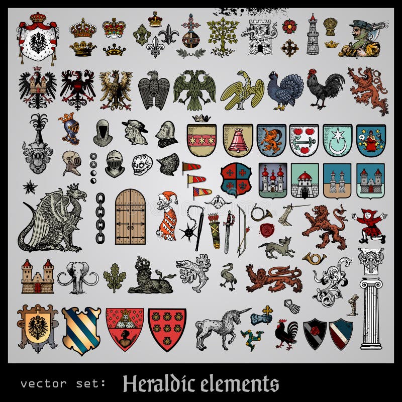 Heraldic elements various stock vector. Illustration of beast - 27807966