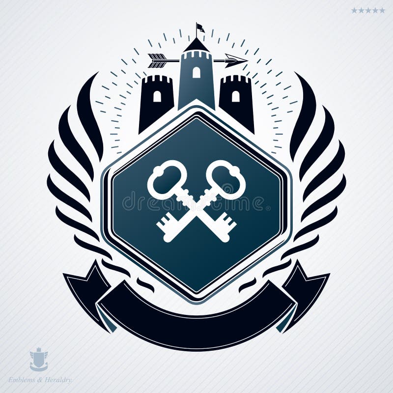 Heraldic Emblem Made Using Graphic Elements Like Tower, Crown an Stock ...