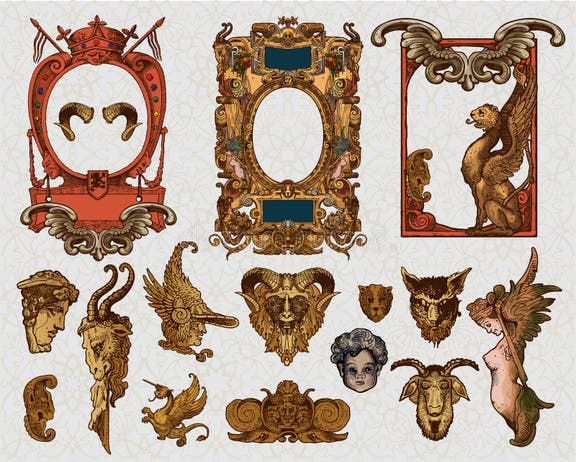 Heraldic Frame Design Elements Stock Vector - Illustration of engraving ...