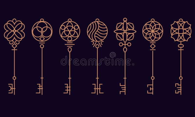 Heraldic Keys Set with Decorative Elements in Retro Style. Stock Vector ...