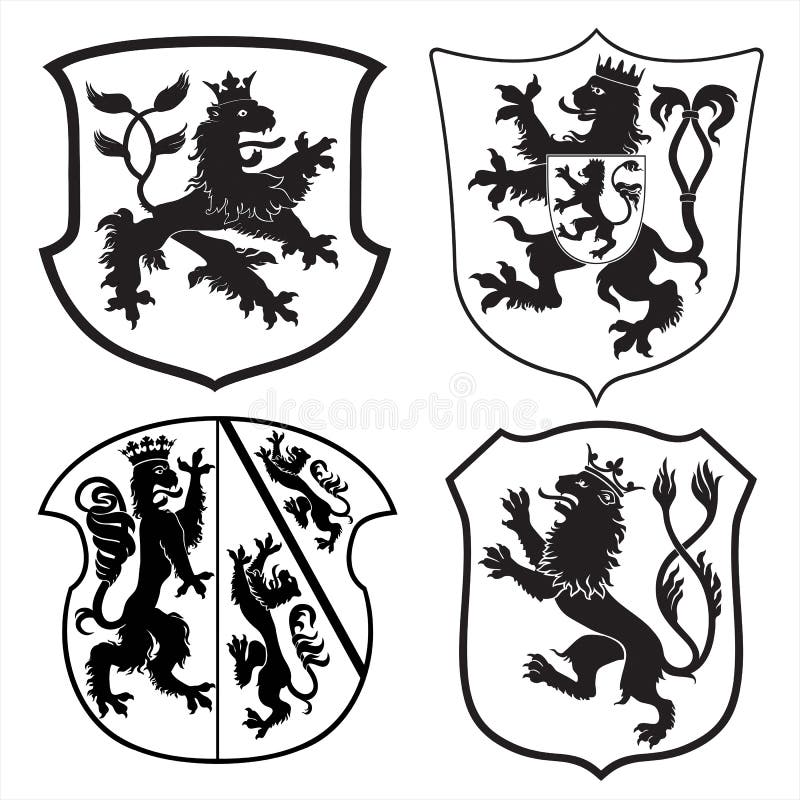 Heraldic Lions & Shields Silhouettes Stock Vector - Illustration of ...