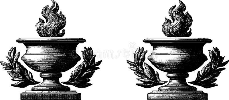 Heraldic Ribbon and Torch Engraving Design for Decorative and ...