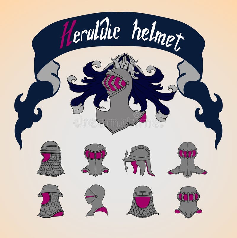Heraldic Set of helmet stock illustration. Illustration of award - 84009918