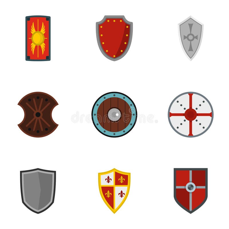 Heraldic Shield Icons Set, Flat Style Stock Vector - Illustration of ...