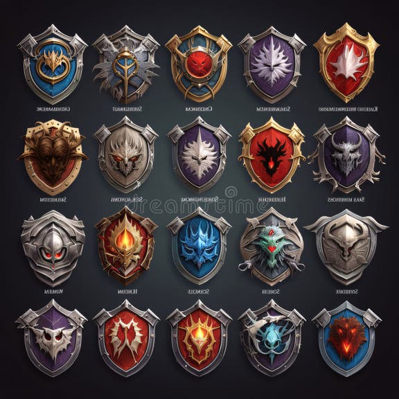 Heraldic Shield Set. Collection of Medieval Heraldic Shields with ...