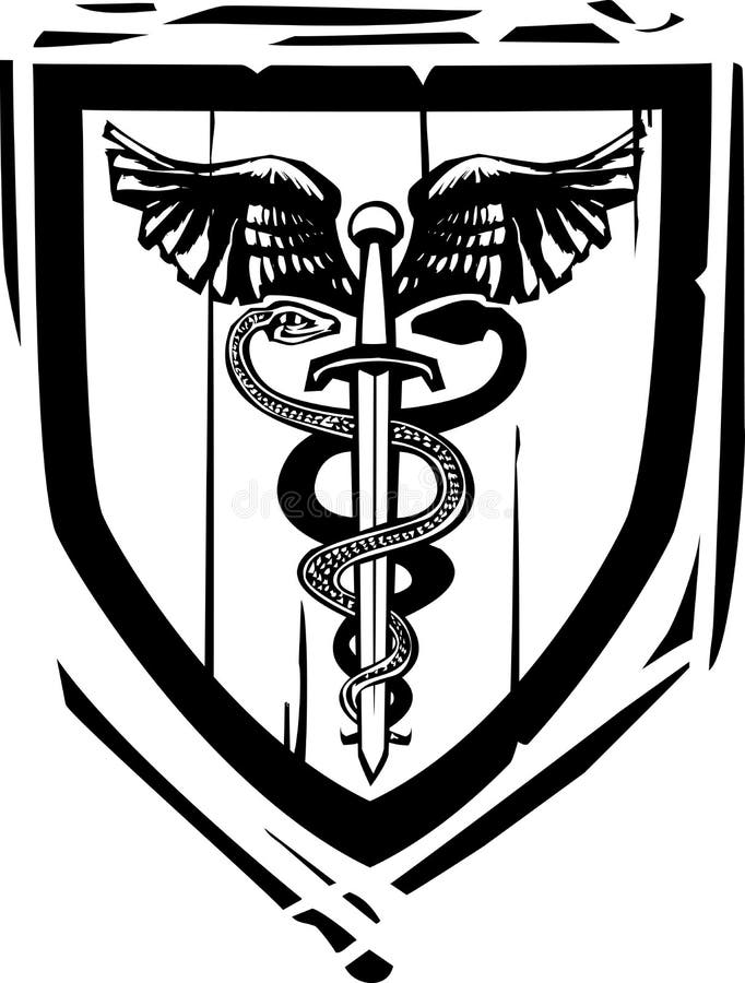 Heraldic Shield Sword Caduceus Stock Vector - Illustration of royal ...