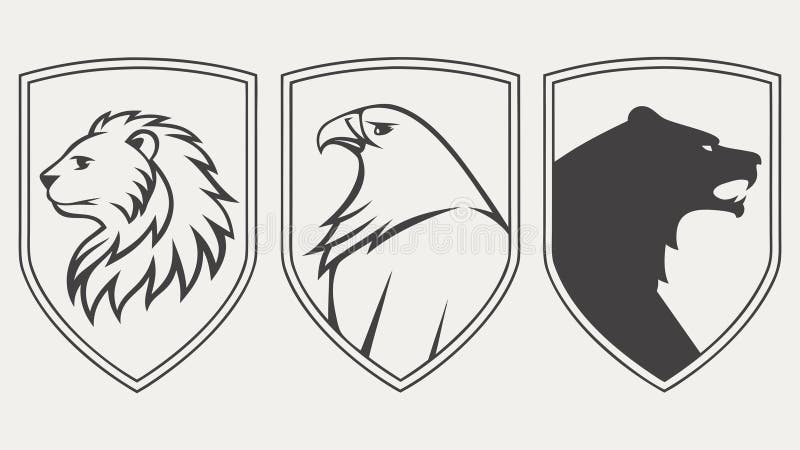 Heraldic Shields with Animals, Medieval Emblems, Vector Design ...