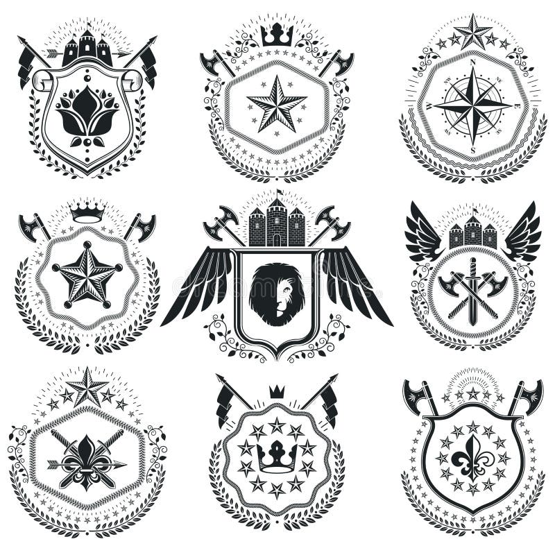 Heraldic Signs Vector Vintage Elements. Collection of Symbols in Stock ...