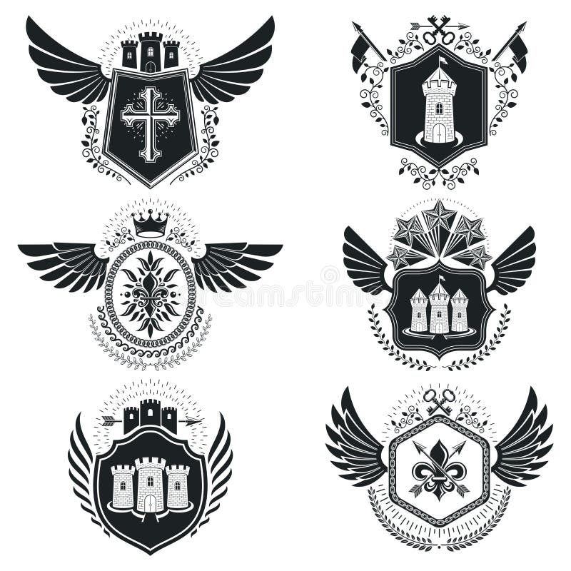 Heraldic Signs Vintage Elements. Collection of Symbols in Stock ...