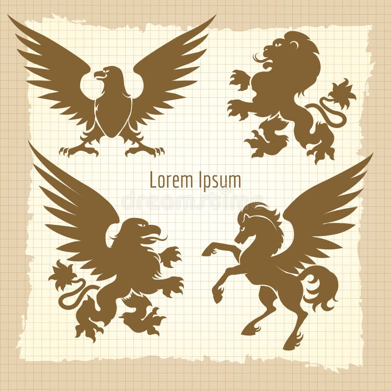 Heraldic Silhouettes Vintage Poster Stock Vector - Illustration of ...