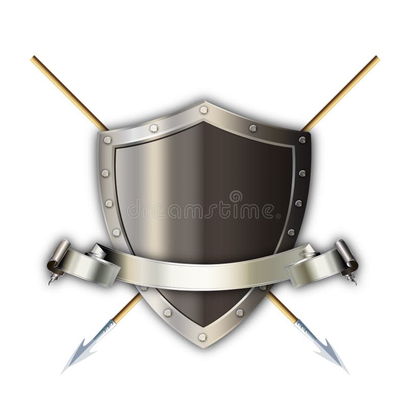 Heraldic Silver Shield with Swords and Ribbon. Stock Illustration ...