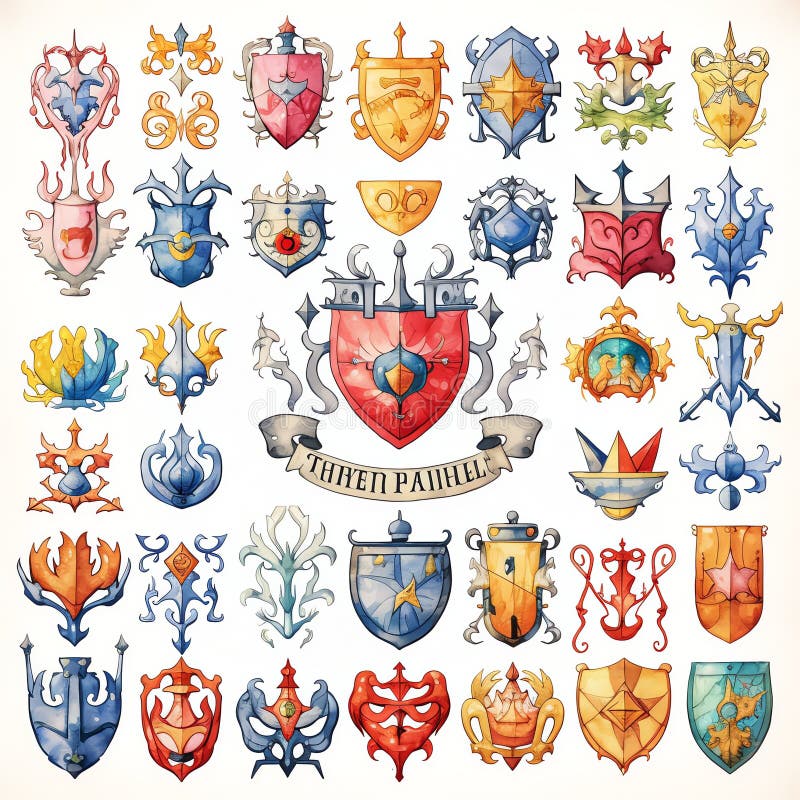 Heraldic Symbol Medieval Watercolor Fantasy Stock Illustration ...
