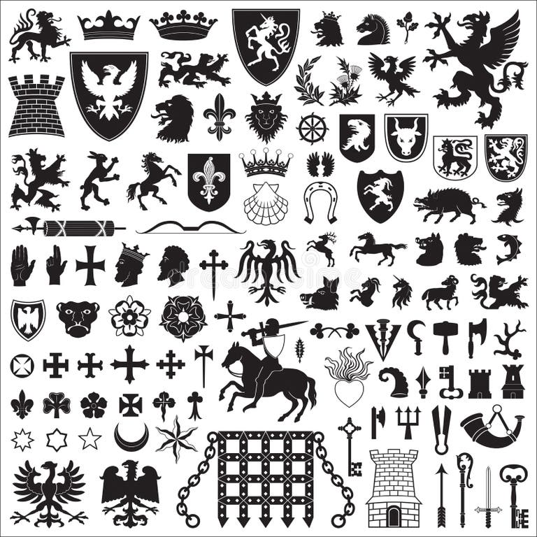 Heraldic Symbols and Elements Stock Vector - Illustration of crown ...