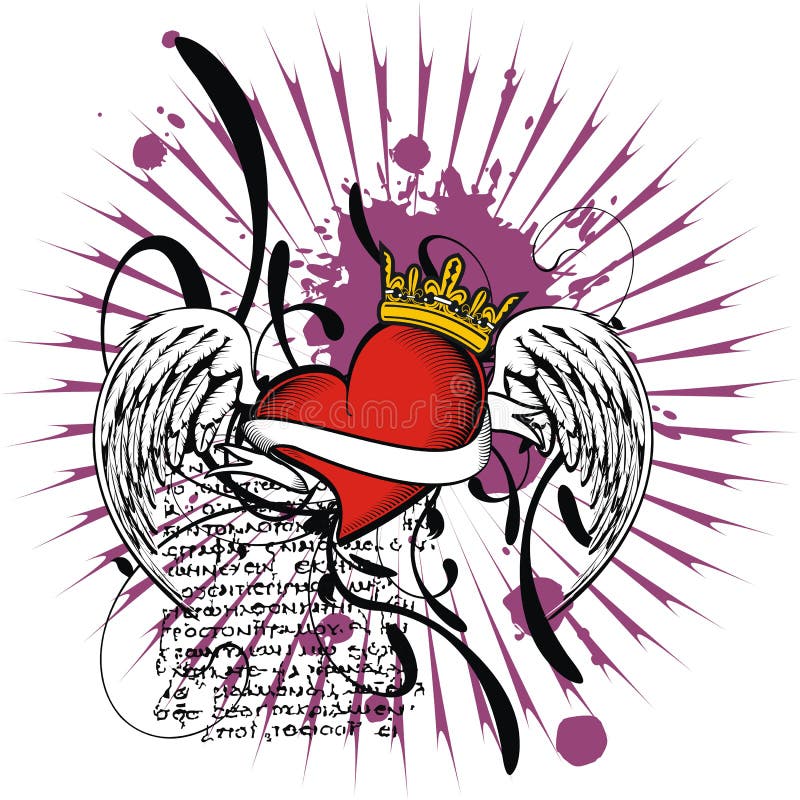 Heraldic Winged Heart Tattoo T-shirt Stock Vector - Illustration of ...