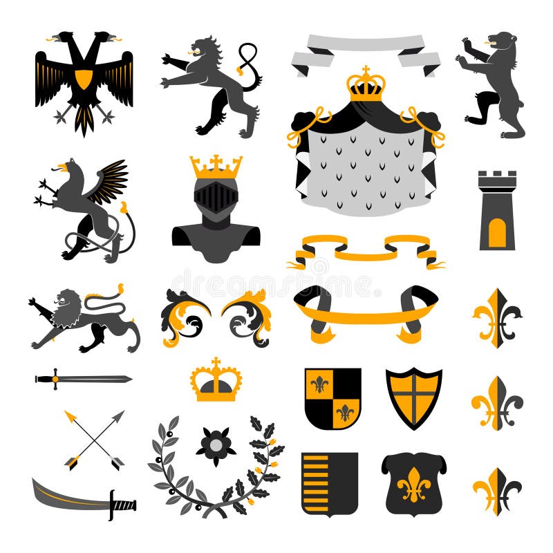 Heraldisches Symbol-Emblem-Sammlungs-Schwarz-Gelb Vektor Abbildung ...