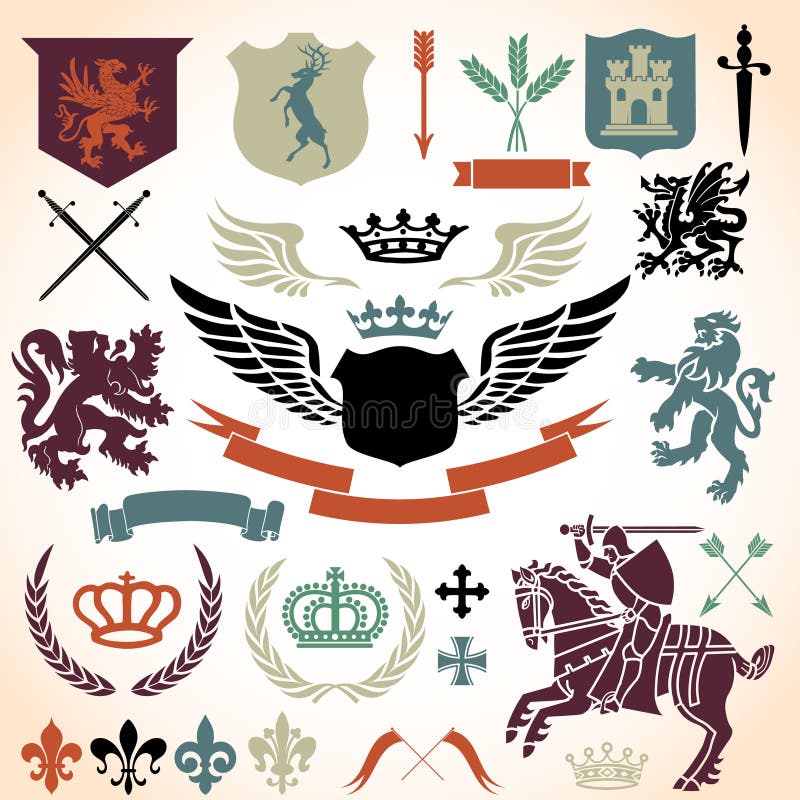 Royal Coat of Arms on Shield Vector Logo. Heraldry, Blazonry Set Icons ...