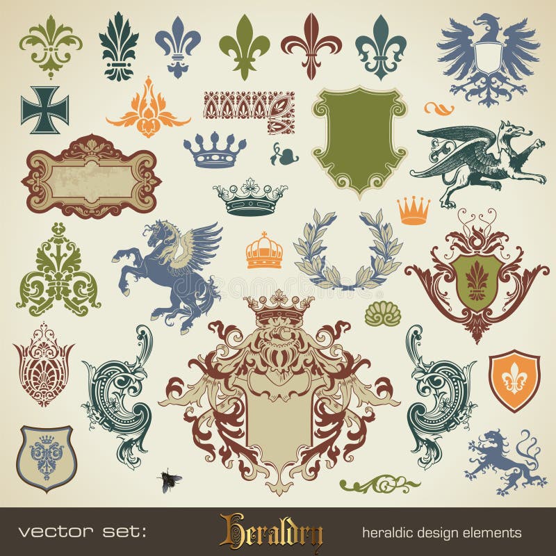Heraldic design elements stock vector. Illustration of hatchet - 19844536