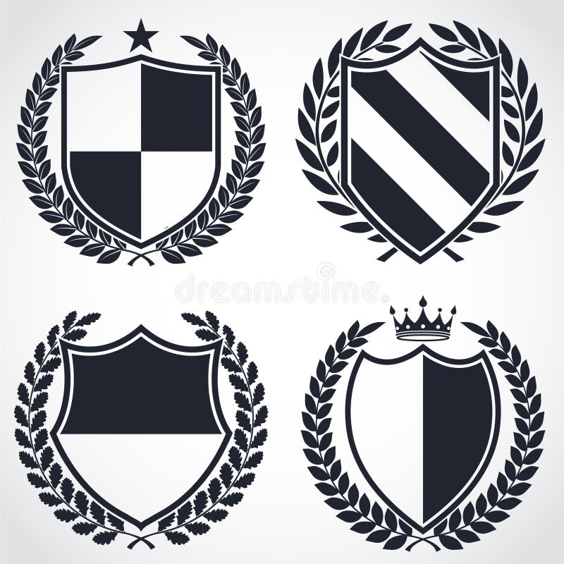 Heraldry Shield Black White Logo Set Stock Illustration - Illustration ...