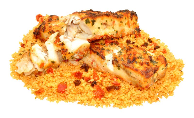 Herb Covered Grilled Fish with Couscous Stock Photo - Image of herb ...