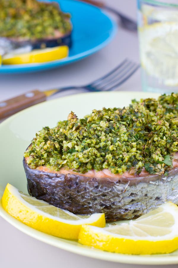 Herb crusted fish stock photo. Image of food, lemon, meal - 45060678