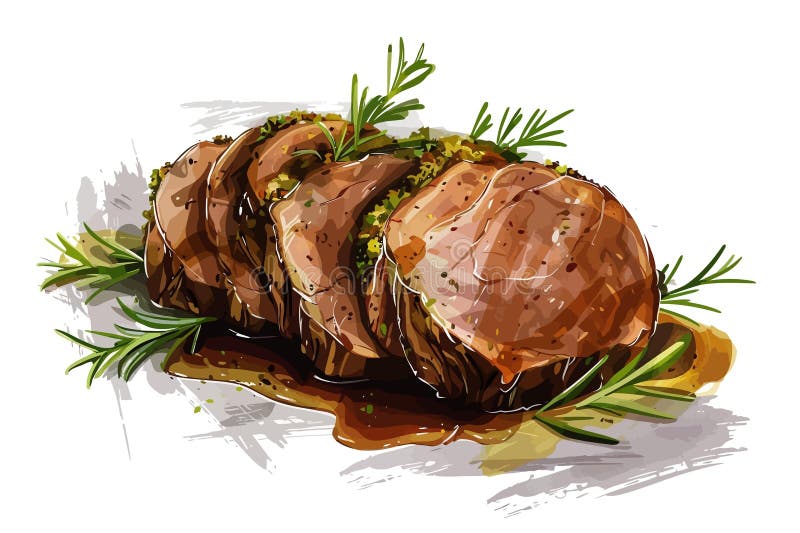 Herb-Crusted Roast Beef Slices with Au Jus Isolated Illustration Stock ...
