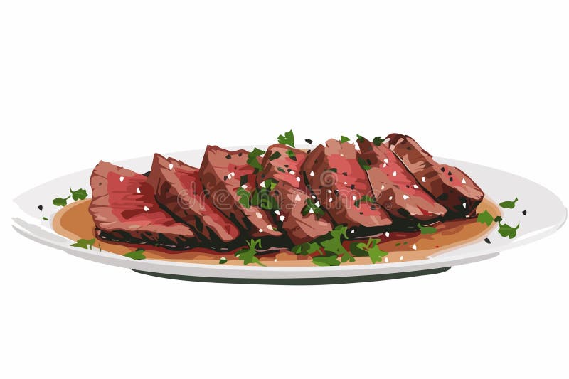 Herb-Crusted Roast Beef Slices with Au Jus Isolated Illustration Stock ...