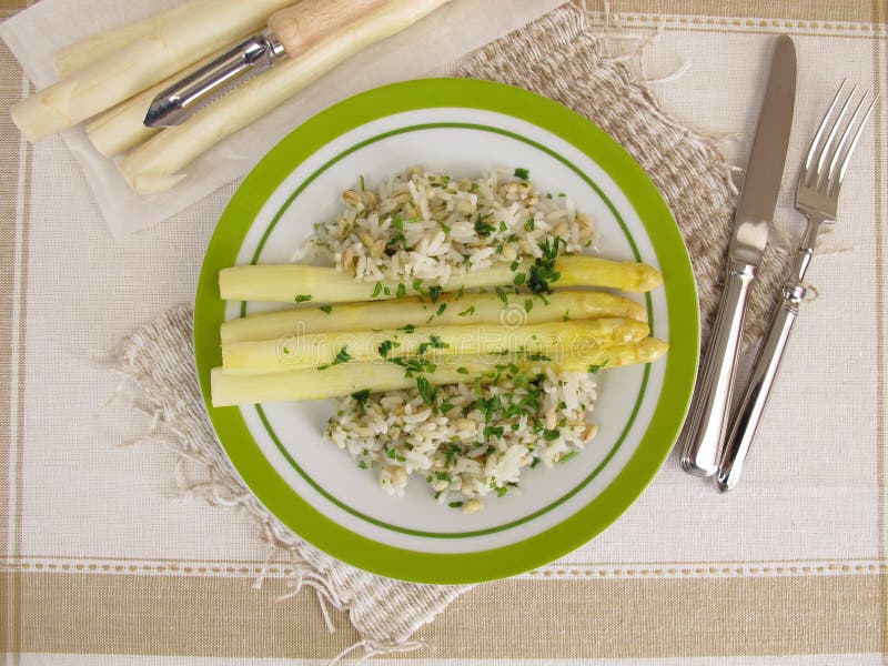 Herb Rice and Barley with Roasted Asparagus Stock Image - Image of meal ...