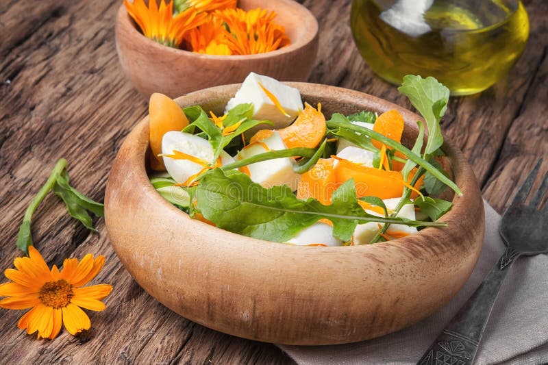 Herb Salad with Calendula Flowers Stock Image - Image of dish, seasonal ...