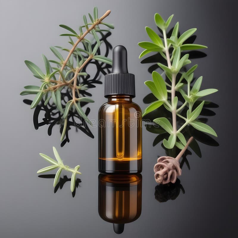 Herbal Elegance Illuminated Serum Dropper Bottle on Dark Reflective ... Herbal Elegance Illuminated Serum Dropper Bottle on Dark Reflective ...