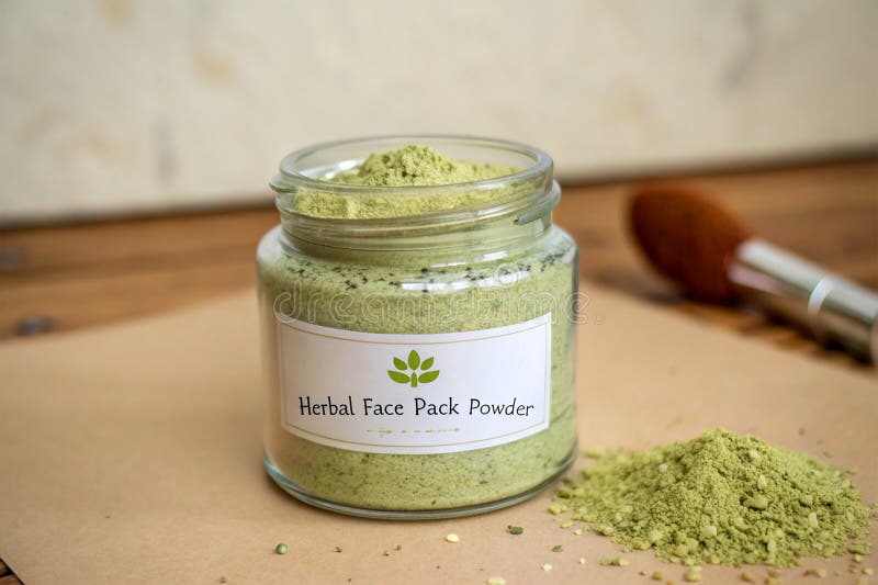 Herbal Face Pack Powder in a Glass Jar Stock Illustration ...