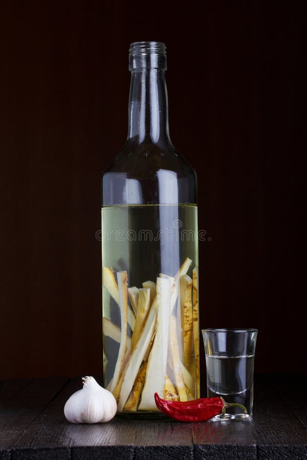 Herbal flavored vodka stock photo. Image of wooden, hrenovuha - 27025982