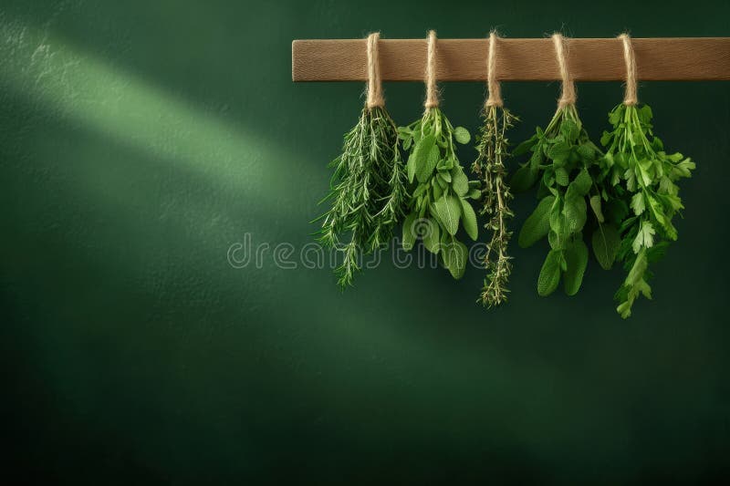 Herbal Harvest, Assorted Herbs Air-drying on a Wooden Rack in a Sunlit ...