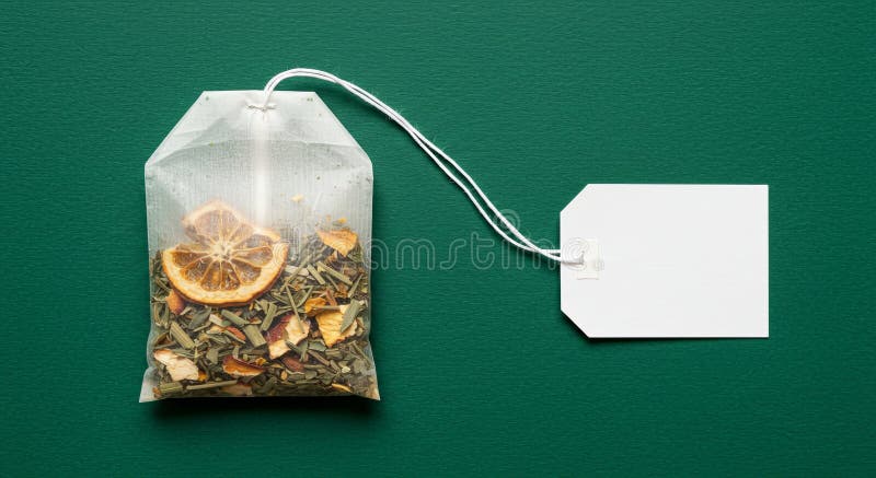 Herbal Infusion Tea Bag with Dried Citrus and Empty Tag on Green ...