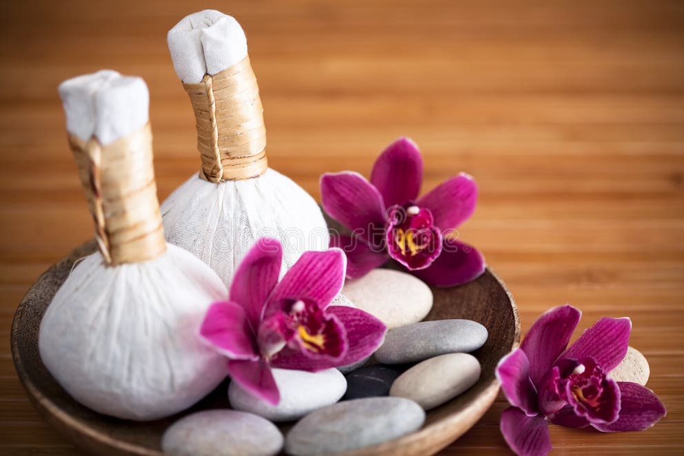 Herbal massage compresses stock photo. Image of leather - 13596798
