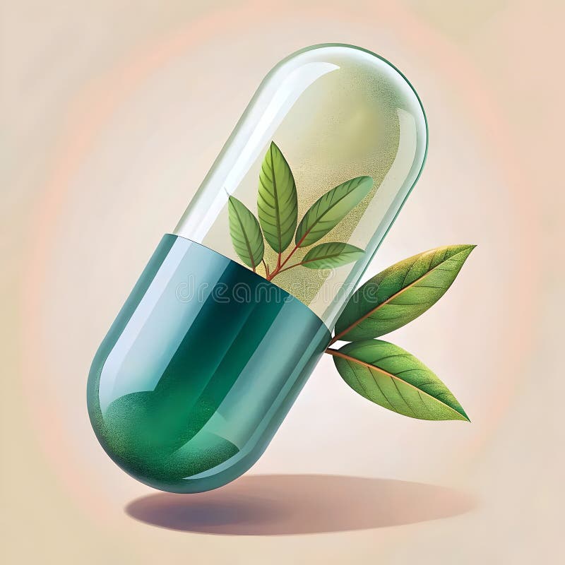Herbal Medicine Concept in a Capsule Illustration Stock Illustration ...