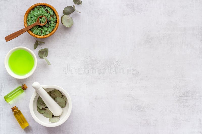 Herbal Medicine and Pharmacy. Eucalyptus Essential Oil, Top View Stock ...